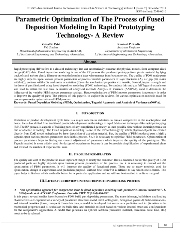 (PDF) Parametric Optimization of the process of Fused Deposition Modeling in Rapid Prototyping ...