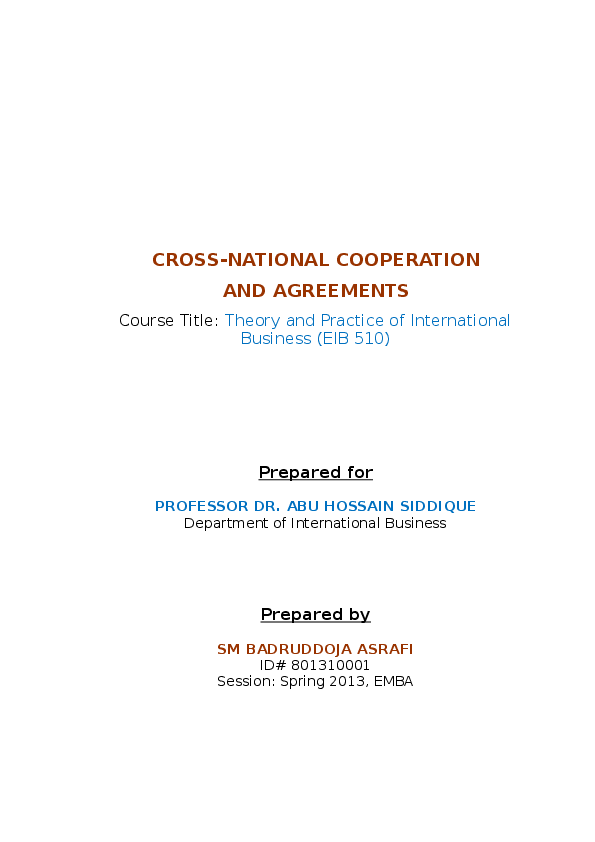 (DOC) CROSS-NATIONAL COOPERATION AND AGREEMENTS