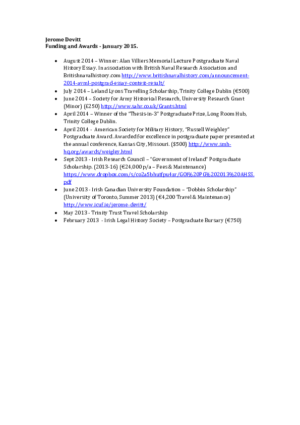 (DOC) Jerome Devitt - Funding and Awards