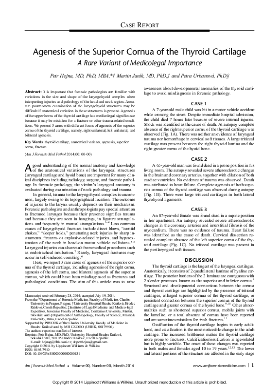 (PDF) Agenesis of the Superior Cornua of the Thyroid Cartilage: A Rare ...