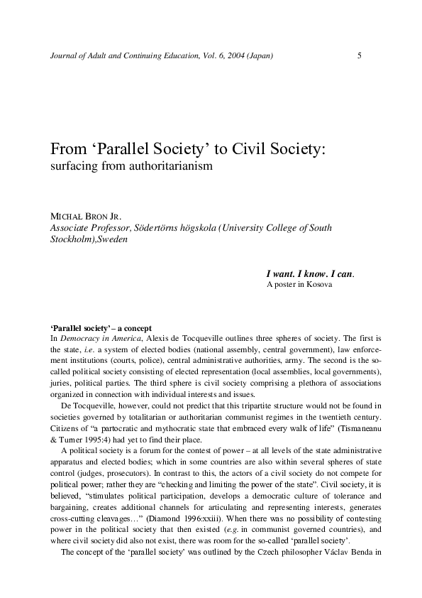 (PDF) From 'Parallel Society' to Civil Society: surfacing from ...