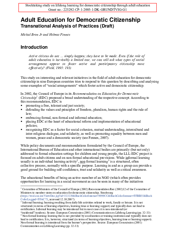 (PDF) Education for Democratic Citizenship. Adult Education for ...