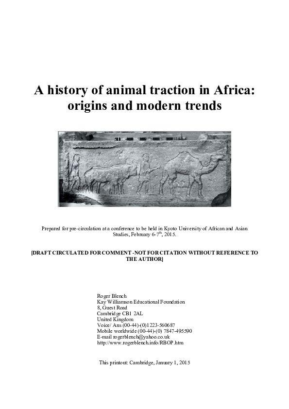 (PDF) A history of animal traction in Africa: origins and modern trends