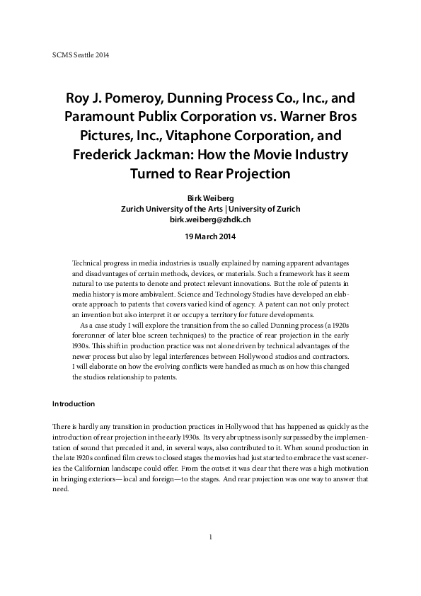 (PDF) Roy J. Pomeroy, Dunning Process Co., Inc., and Paramount Publix ...