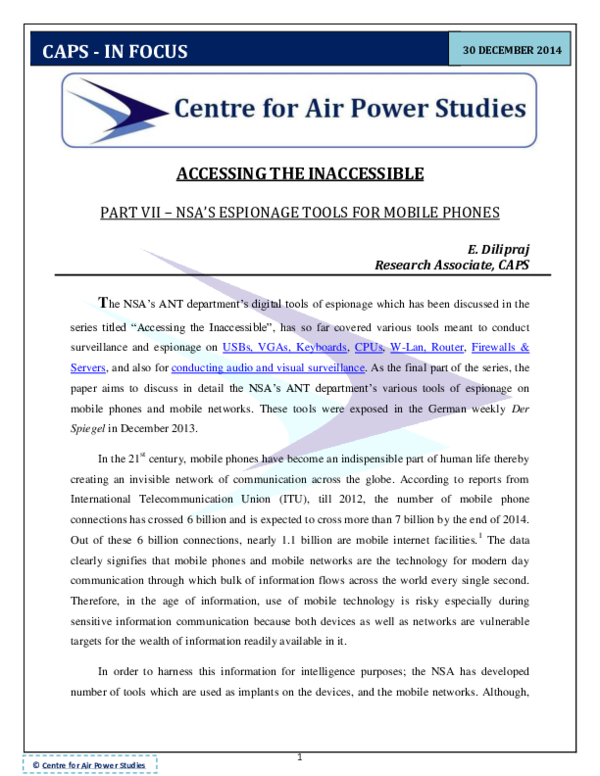 (PDF) ACCESSING THE INACCESSIBLE (VII): NSA's ESPIONAGE TOOLS FOR ...