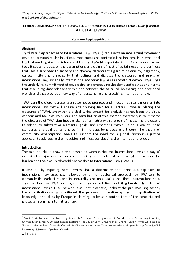 (PDF) Ethical Dimensions of Third World Approaches to International Law ...