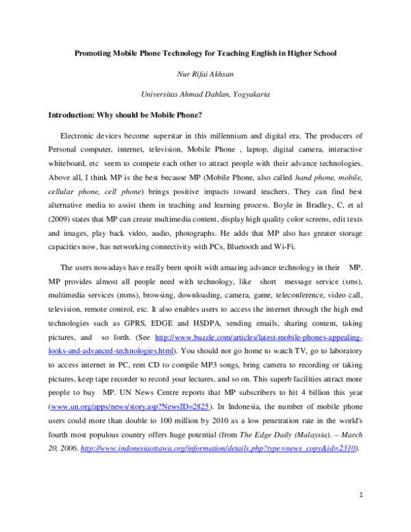 (DOC) Promoting Mobile Phone Technology for Teaching English in Higher ...