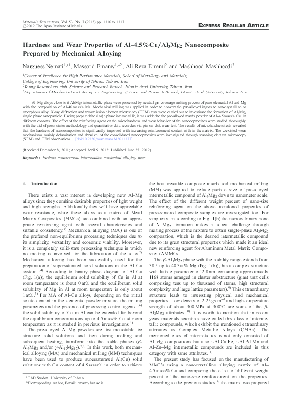 (PDF) Hardness and Wear Properties of Al4.5% Cu/Al3Mg2 Nanocomposite ...