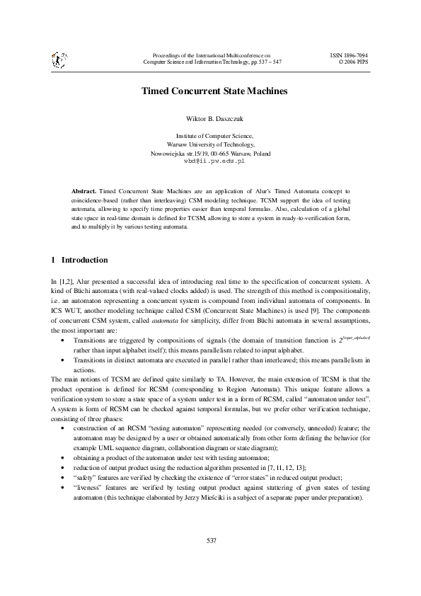 Pdf Timed Concurrent State Machines