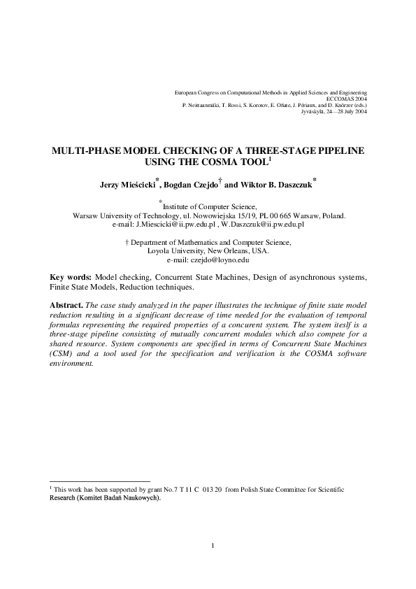 (PDF) Multi-Phase Model Checking of a Three-Stage Pipeline Using The ...