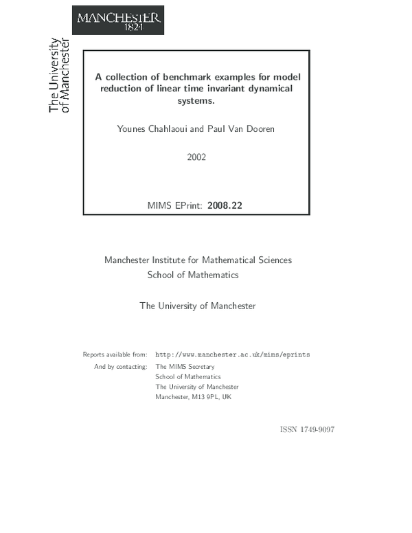 Pdf A Collection Of Benchmark Examples For Model Reduction Of Linear