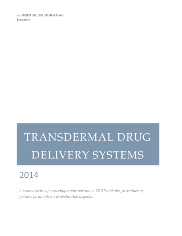 (PDF) Transdermal Drug Delivery Systems - A Review
