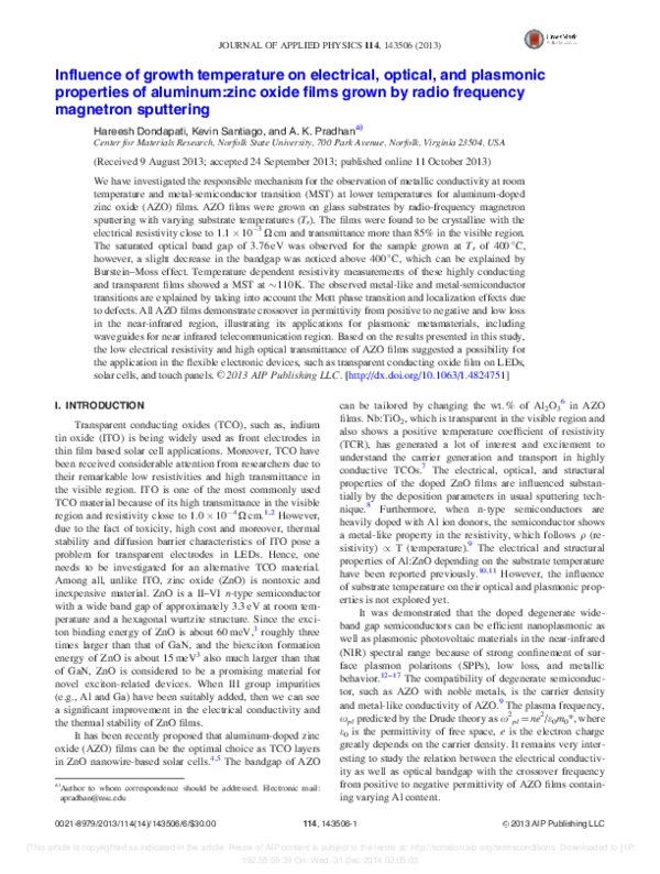 (PDF) Influence of growth temperature on electrical, optical, and plasmonic properties of ...