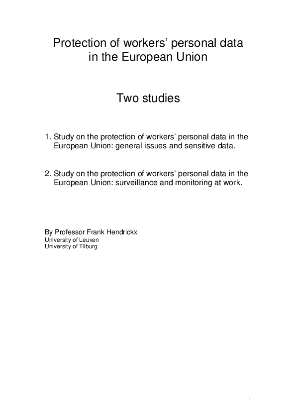 (PDF) Protection of workers’ personal data in the European Union