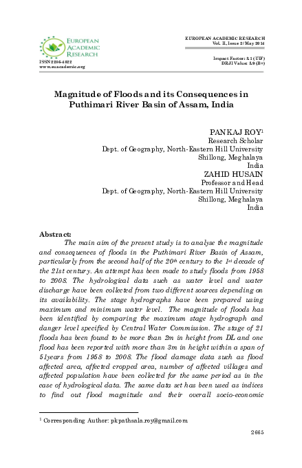 (PDF) Magnitude of Floods and its Consequences in Puthimari River Basin ...