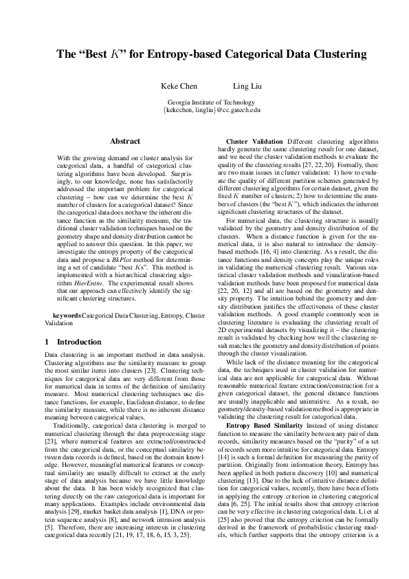(PDF) The "Best K" for Entropy-based Categorical Data Clustering