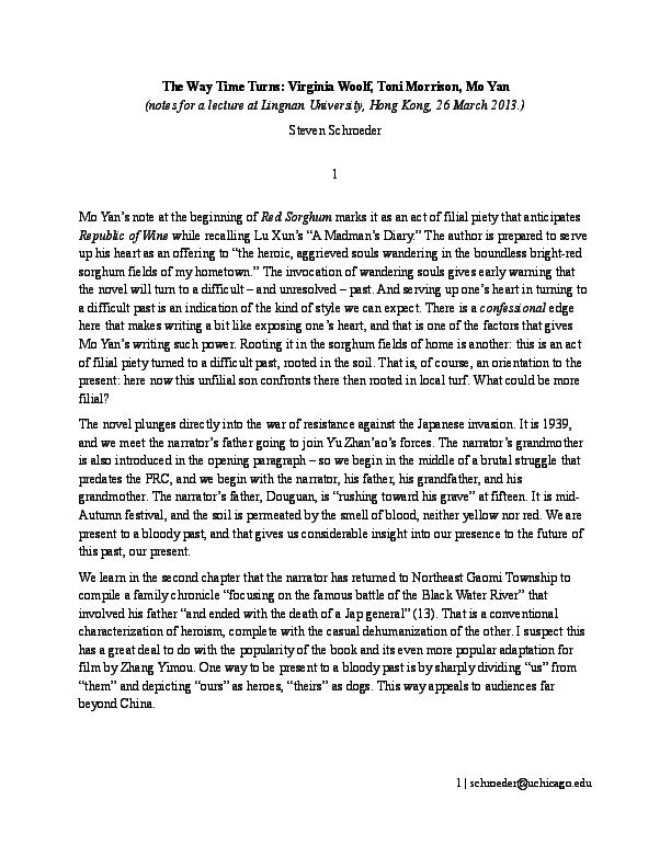 (PDF) The Way Time Turns: Virginia Woolf, Toni Morrison, Mo Yan