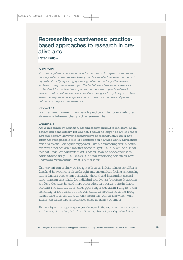 (PDF) Representing creativeness: practice-based approaches to research ...