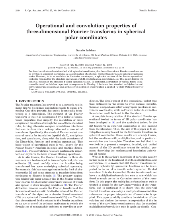 Operational And Convolution Properties Of Three Dimensional Fourier Transforms In Spherical