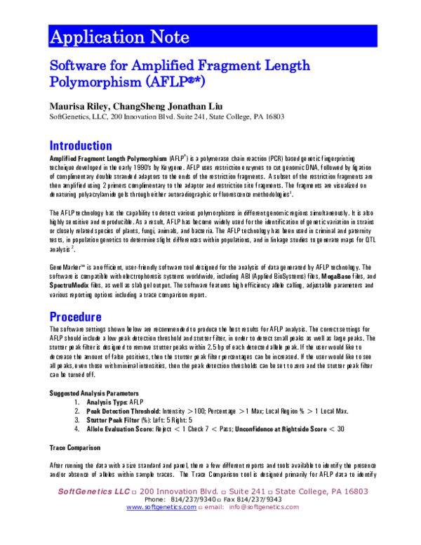 Pdf Software For Amplified Fragment Length Polymorphism Aflp