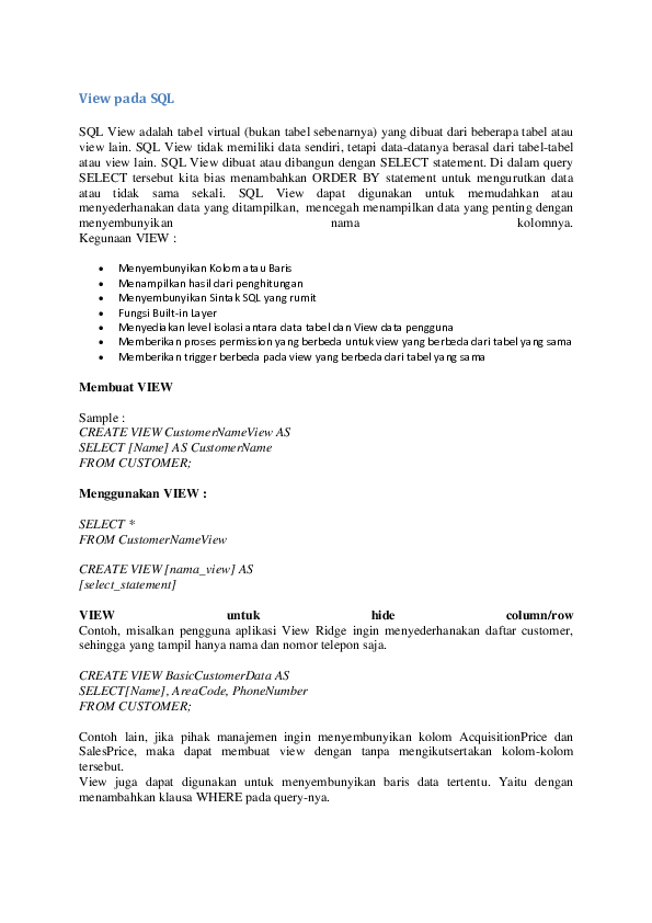 (DOC) View pada SQL