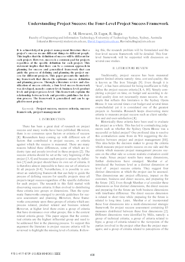 (PDF) Understanding project success: four-level project success framework