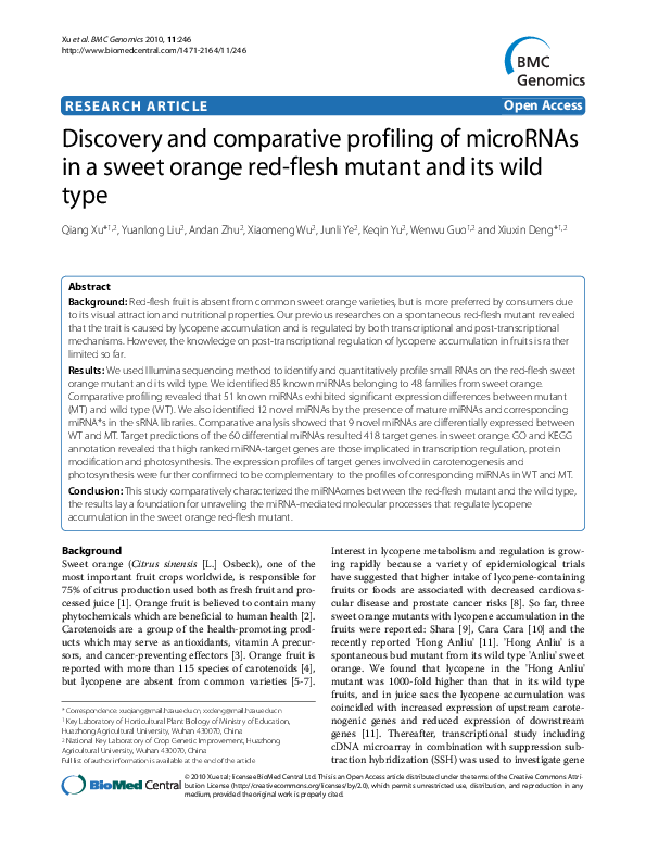 (PDF) Discovery and comparative profiling of microRNAs in a sweet ...