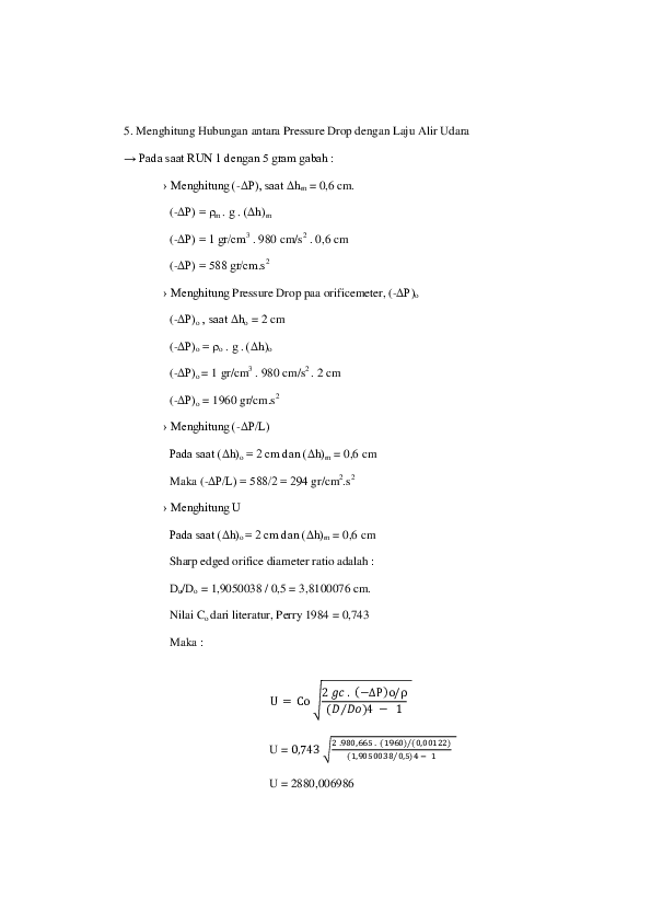 (DOC) 5. Menghitung Hubungan antara Pressure Drop dengan Laju Alir Udara