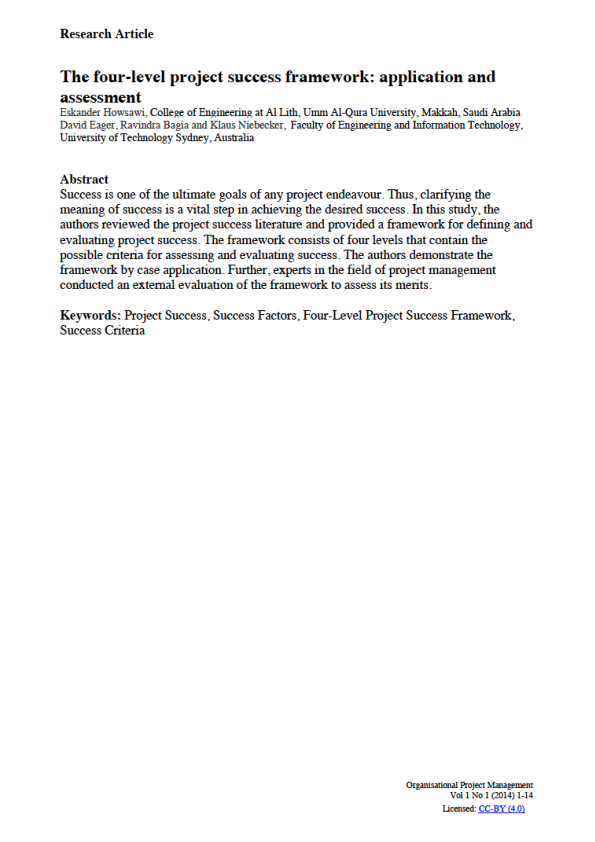 (PDF) The four-level project success framework