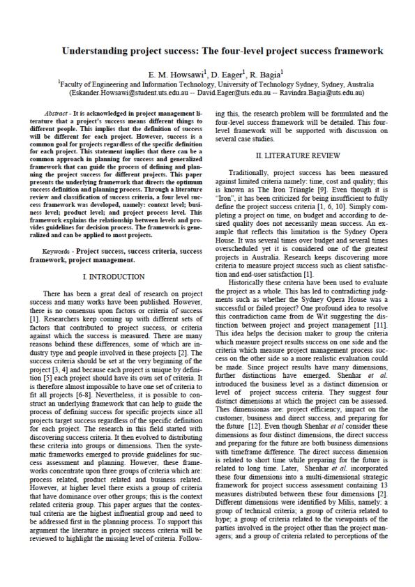 (PDF) Understanding project success The four level project success ...