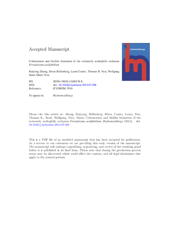 (PDF) Colonization and biofilm formation of the extremely acidophilic ...