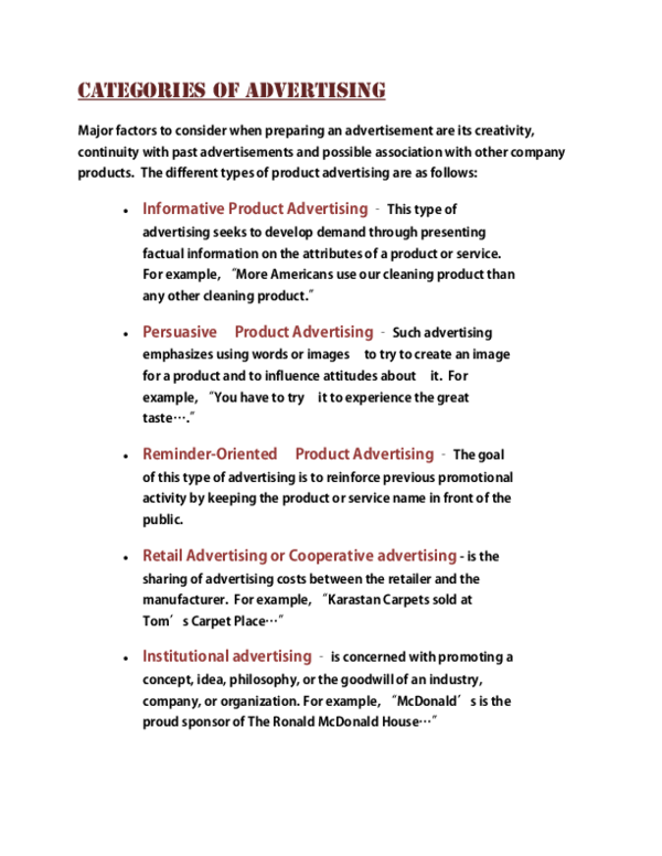 (PDF) Categories of Advertising