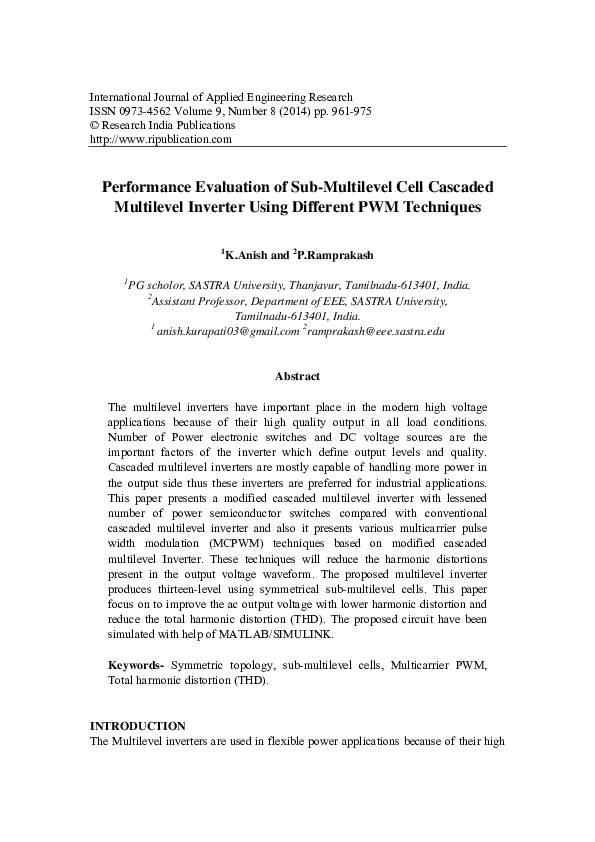 Performance Evaluation Of Sub Multilevel Cell Cascaded Multilevel