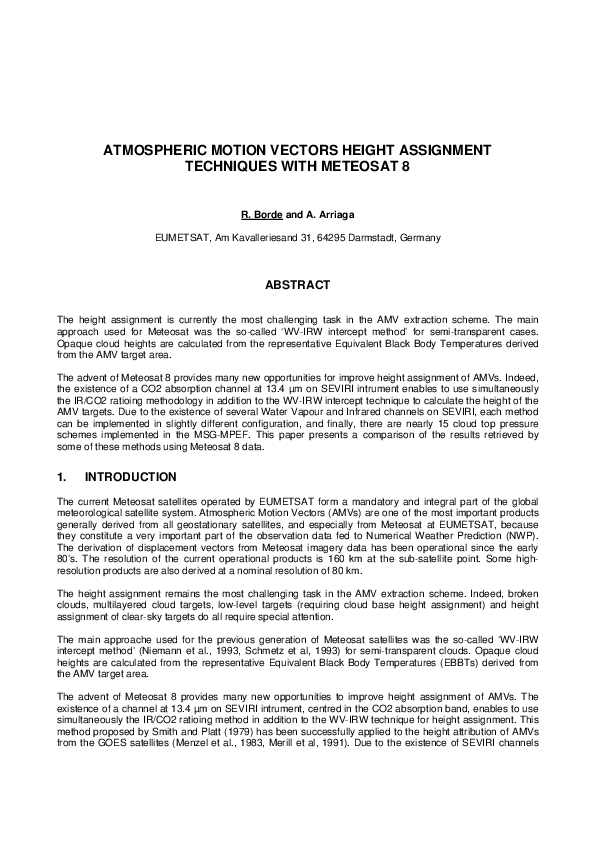 (PDF) ATMOSPHERIC MOTION VECTORS HEIGHT ASSIGNMENT TECHNIQUES WITH ...