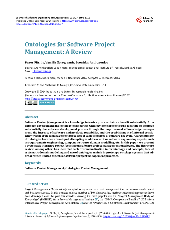Ontologies For Software Project Management A Review