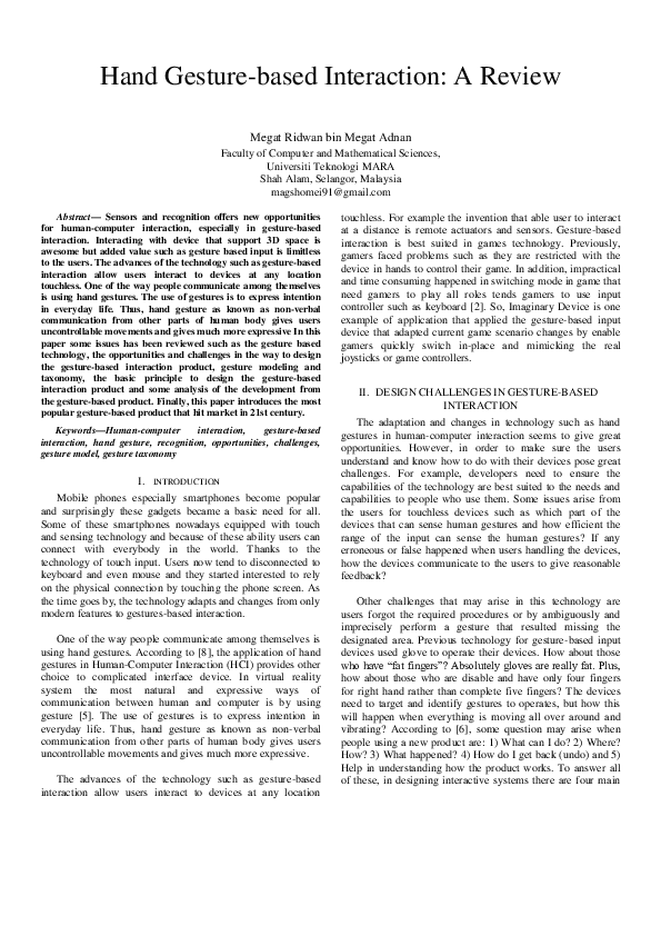(PDF) Gesture-based Interaction: a review
