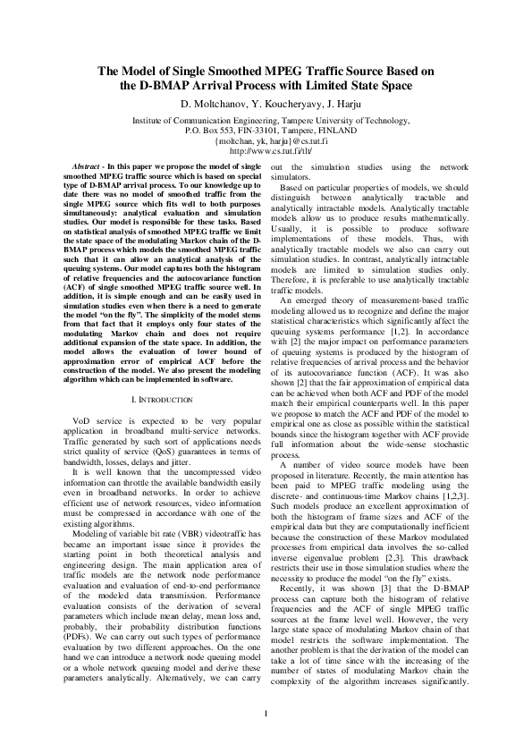 Pdf The Model Of Single Smoothed Mpeg Traffic Source Based On The D Bmap Arrival Process With