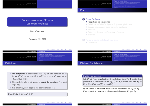 (PDF) Codes Cycliques Fin de la partie code linéaire en blocs Codes Correcteurs d'Erreurs Les ...