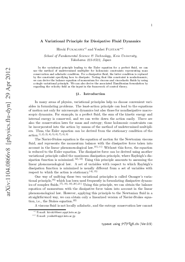 (PDF) A Variational Principle for Dissipative Fluid Dynamics