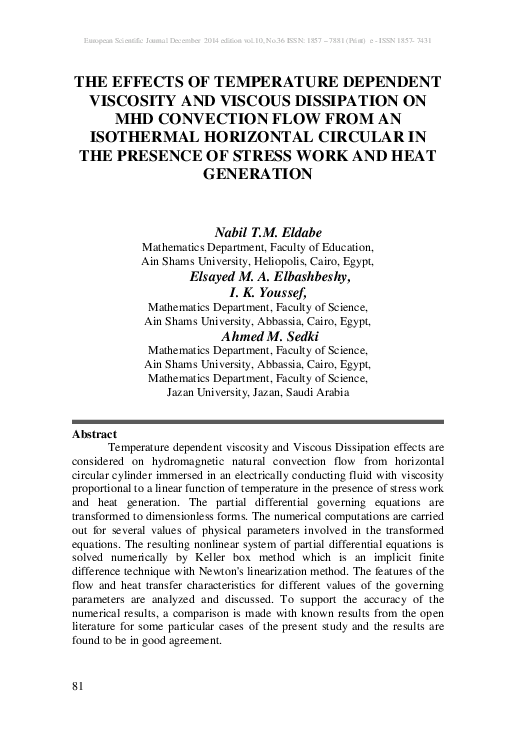 (PDF) THE EFFECTS OF TEMPERATURE DEPENDENT VISCOSITY AND VISCOUS DISSIPATION ON MHD CONVECTION ...