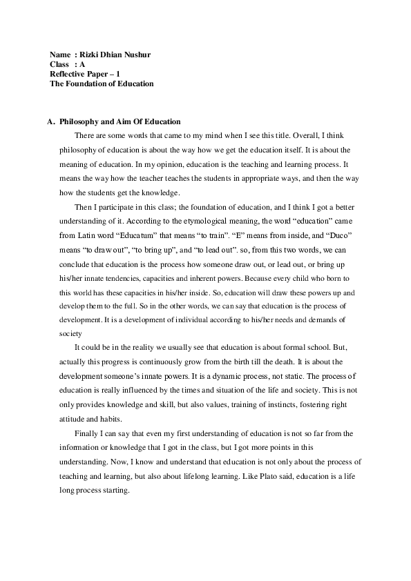 (DOC) The foundation of Education - Reflective paper 1