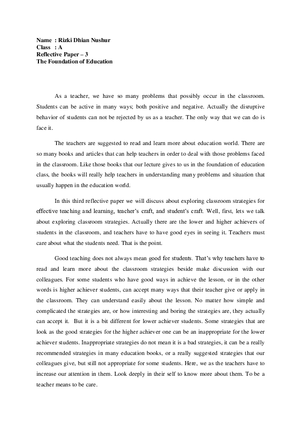 (DOC) The foundation of Education - reflective paper 3