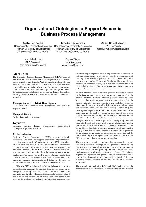 (PDF) Organizational ontologies to support semantic business process management