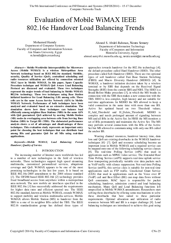 (PDF) Evaluation of Mobile WiMAX IEEE 802.16e Handover Load Balancing Trends
