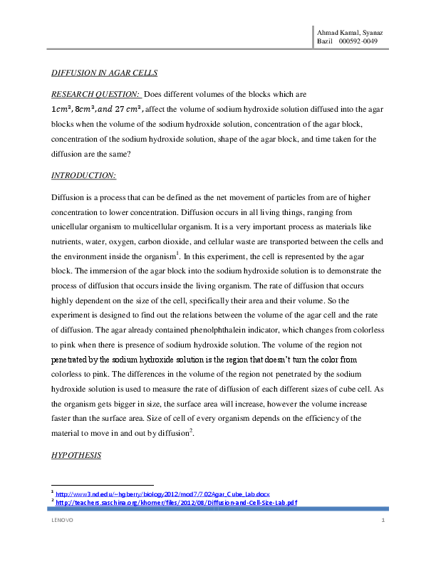 Doc Diffusion In Agar Cells