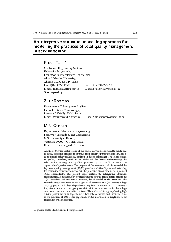 Pdf An Interpretive Structural Modeling Ism Approach For Modeling The Practices Of Total