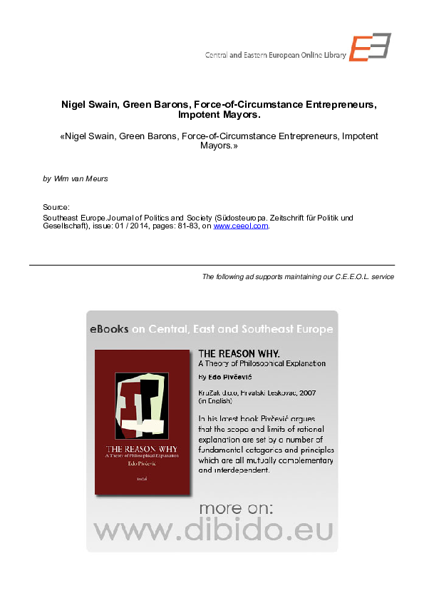 (PDF) Nigel Swain, Green Barons, Force-of- Circumstance Entrepreneurs ...