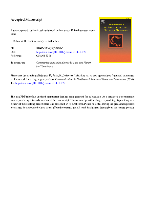 Pdf A New Approach On Fractional Variational Problems And Euler