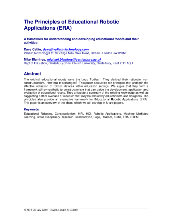 (PDF) The Principles of Educational Robotic Applications (ERA) A ...