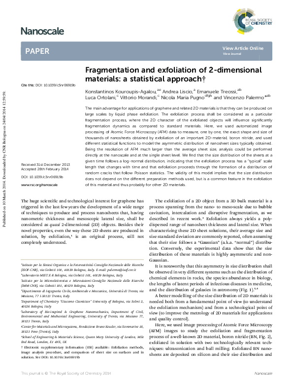(PDF) Fragmentation and exfoliation of 2-dimensional materials: a ...